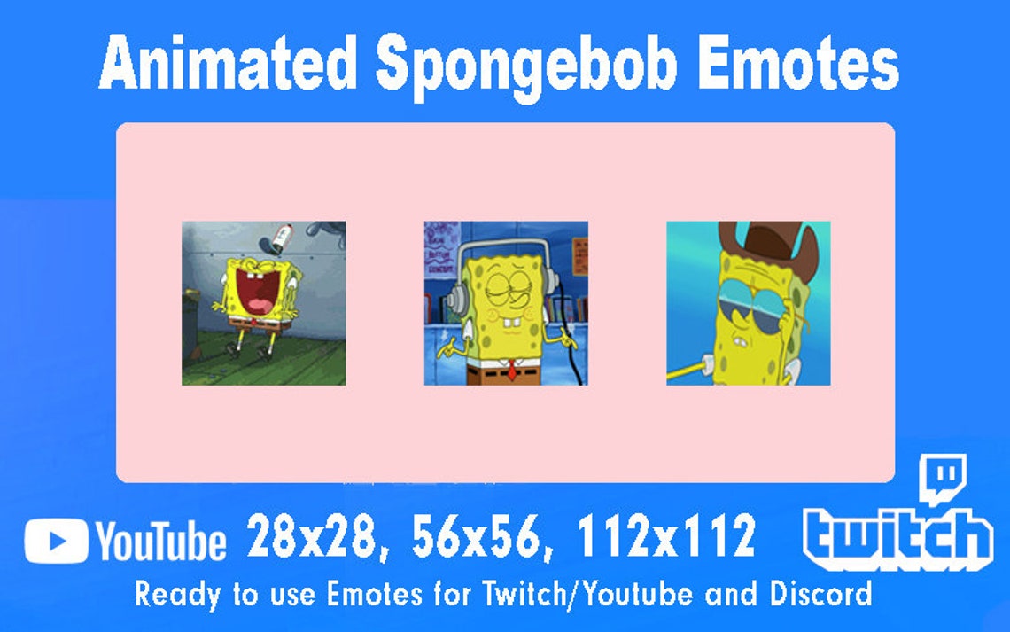 Spongebob Animated Emotes Twitch Emotes Youtube Discord | Etsy
