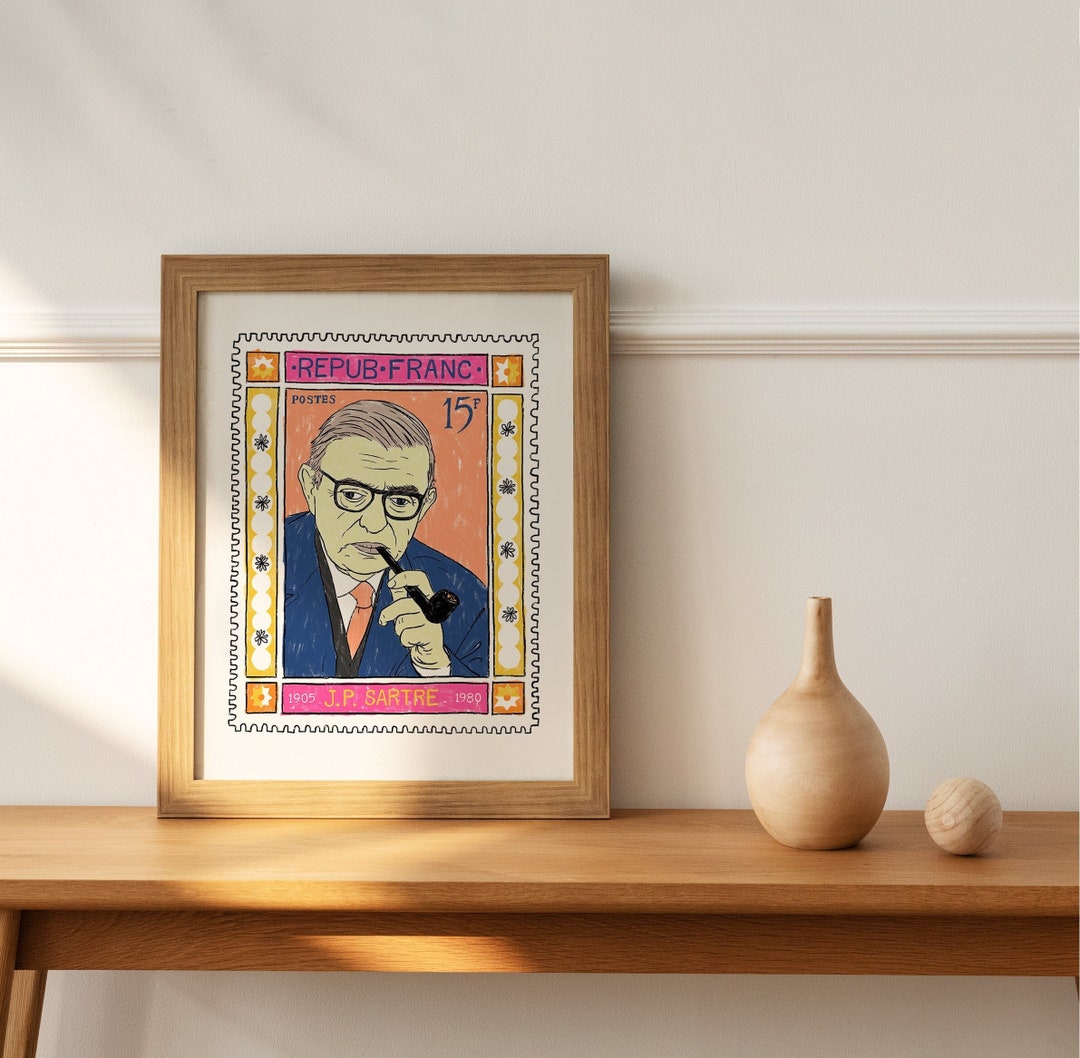 Jean-paul Sartre Giclée Art Print Philosopher Made up Stamp ...
