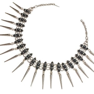 BEX Gothic Punk Rock Spike Collar Black and Silver Grunge Beaded ...