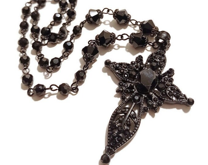 DEVOTION Gothic Victorian Decadent Black Crystal Pendant Cross Vampire ...