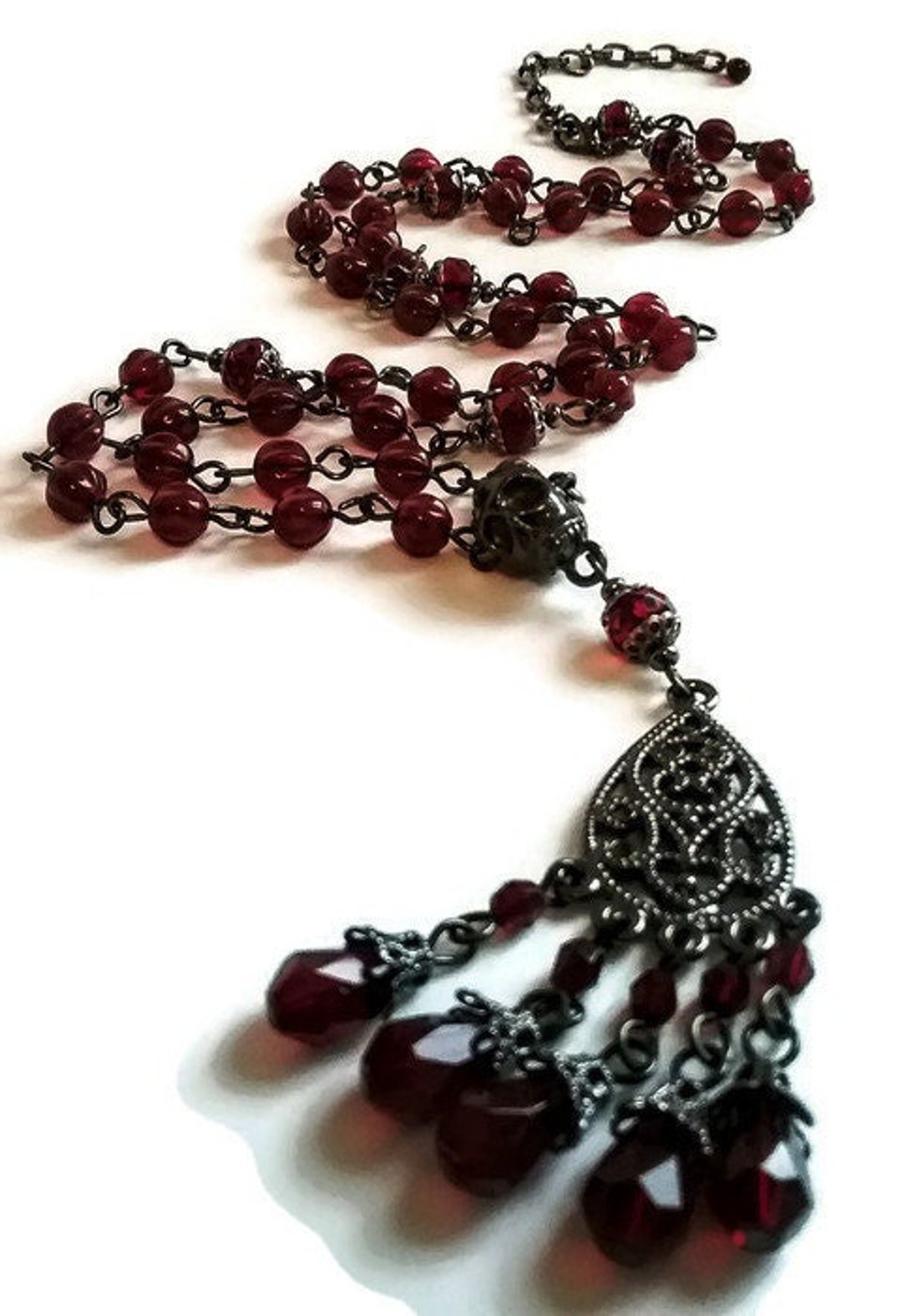 DEMETRIA Gothic Victorian Dark Red Glass Beaded Skull Long - Etsy