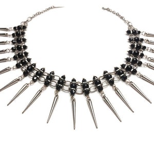BEX Gothic Punk Rock Spike Collar Black and Silver Grunge Beaded ...