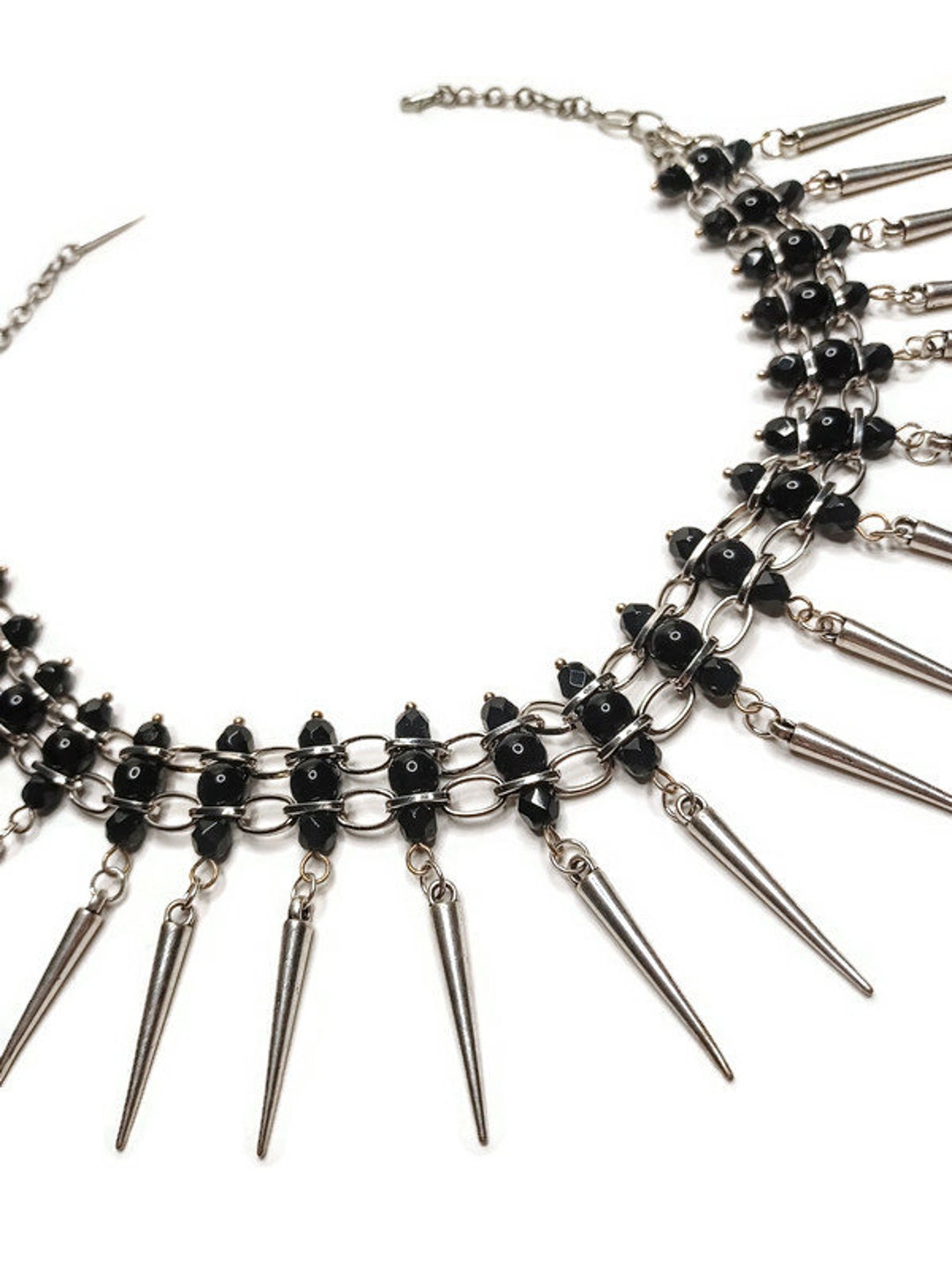 BEX Gothic Punk Rock Spike Collar Black and Silver Grunge Beaded ...