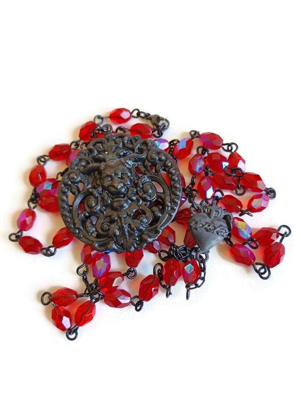 BEELZ Gothic Ruby Red Satanic Demon Hand-beaded Rosary Layering Wrap ...