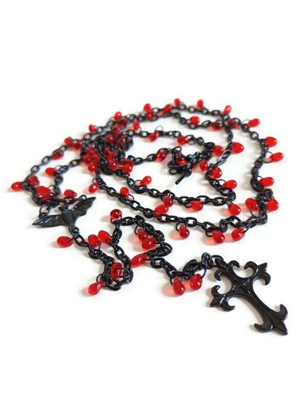 CALLIDORA Gothic Vampire Black Chain and Blood Red Czech Glass Vamp ...