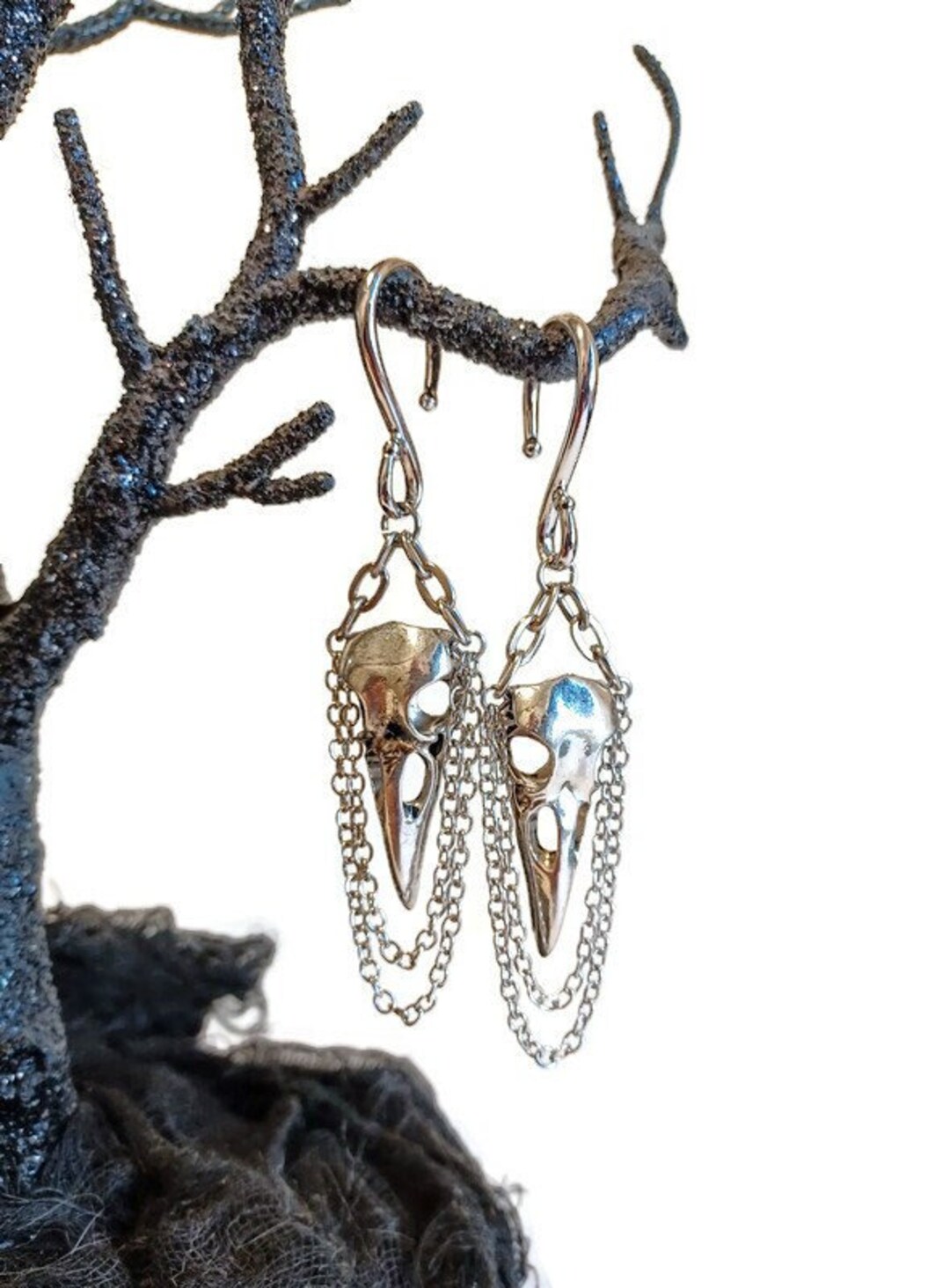 CRAVEN Pewter Raven Crow Skull Ear Weights Hangers for Stretched ...