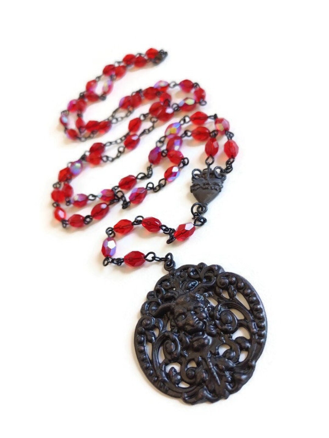 BEELZ Gothic Ruby Red Satanic Demon Hand-beaded Rosary Layering Wrap ...