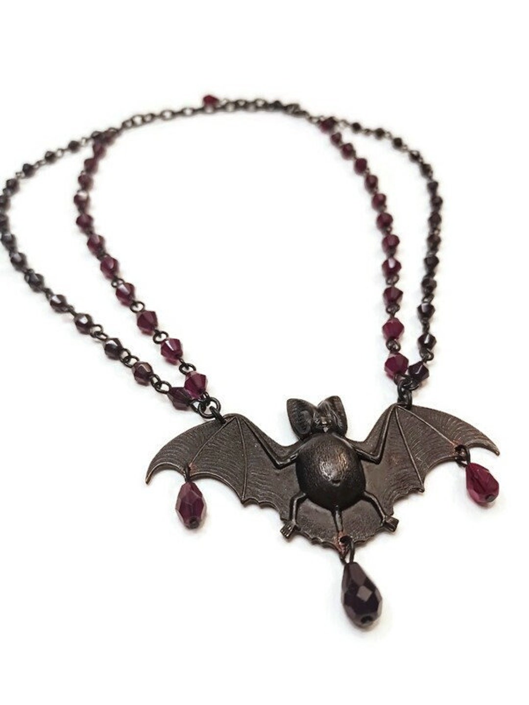 SANGUINE Gothic Victorian Vampire Bat Pendant Beaded Rosary Necklace ...