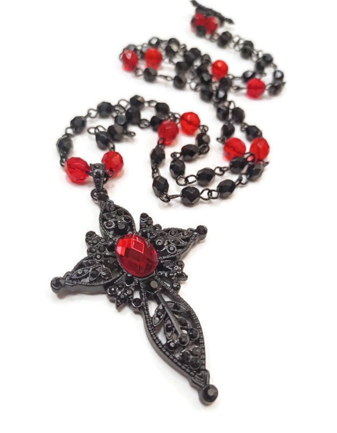OPHELIA Gothic Victorian Vampire Blood Red Ruby Glass Black Rhinestone ...