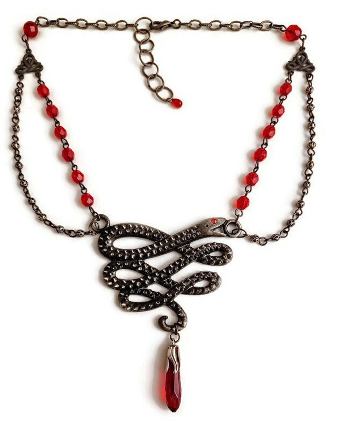 SLITHER Gothic Occult Snake Necklace Ruby Red Glass Witchy Esoteric ...