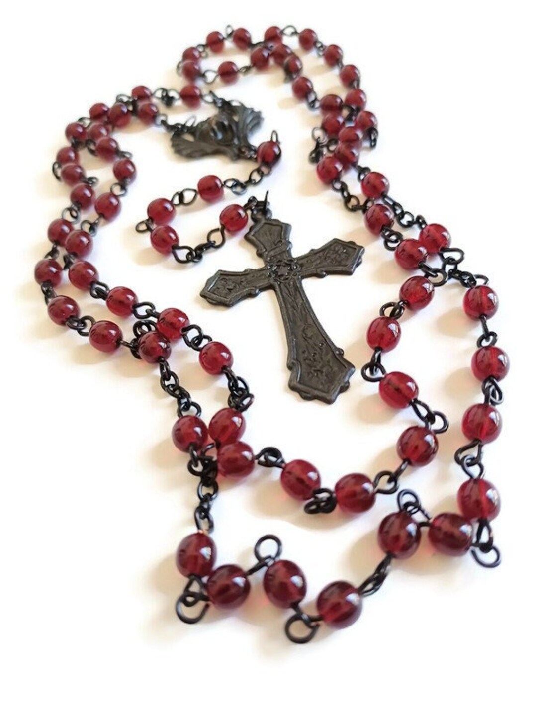 CLARET Gothic Victorian Dark Garnet Red Glass Gargoyle and Sacred Heart ...