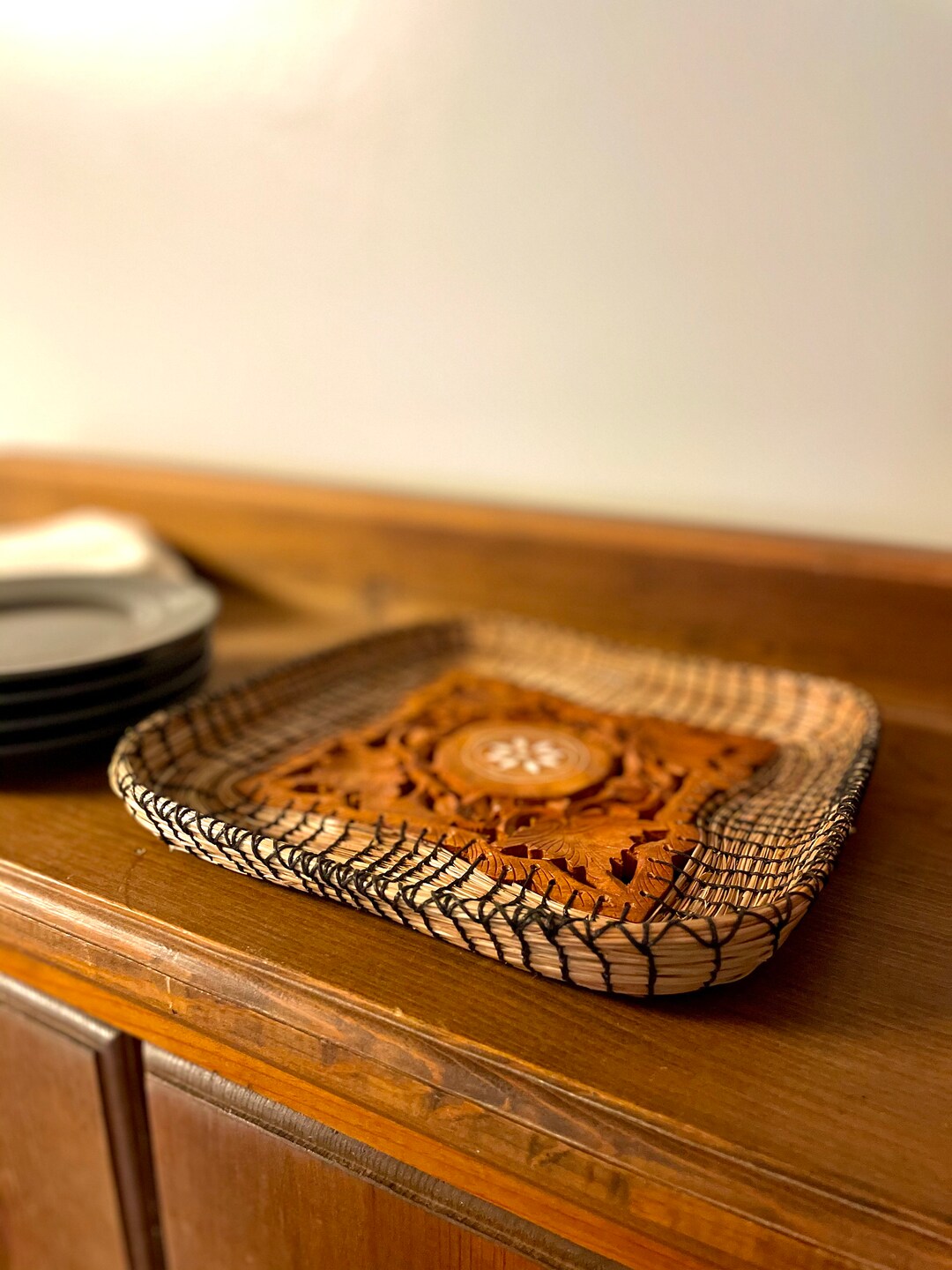 Handmade Pine Straw & Wooden Trivets | Decor, Tray, Remotes, Keys, Home ...