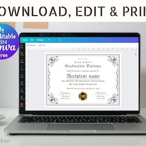 Editable High School Diploma Template, Diploma Certificate, Canva ...