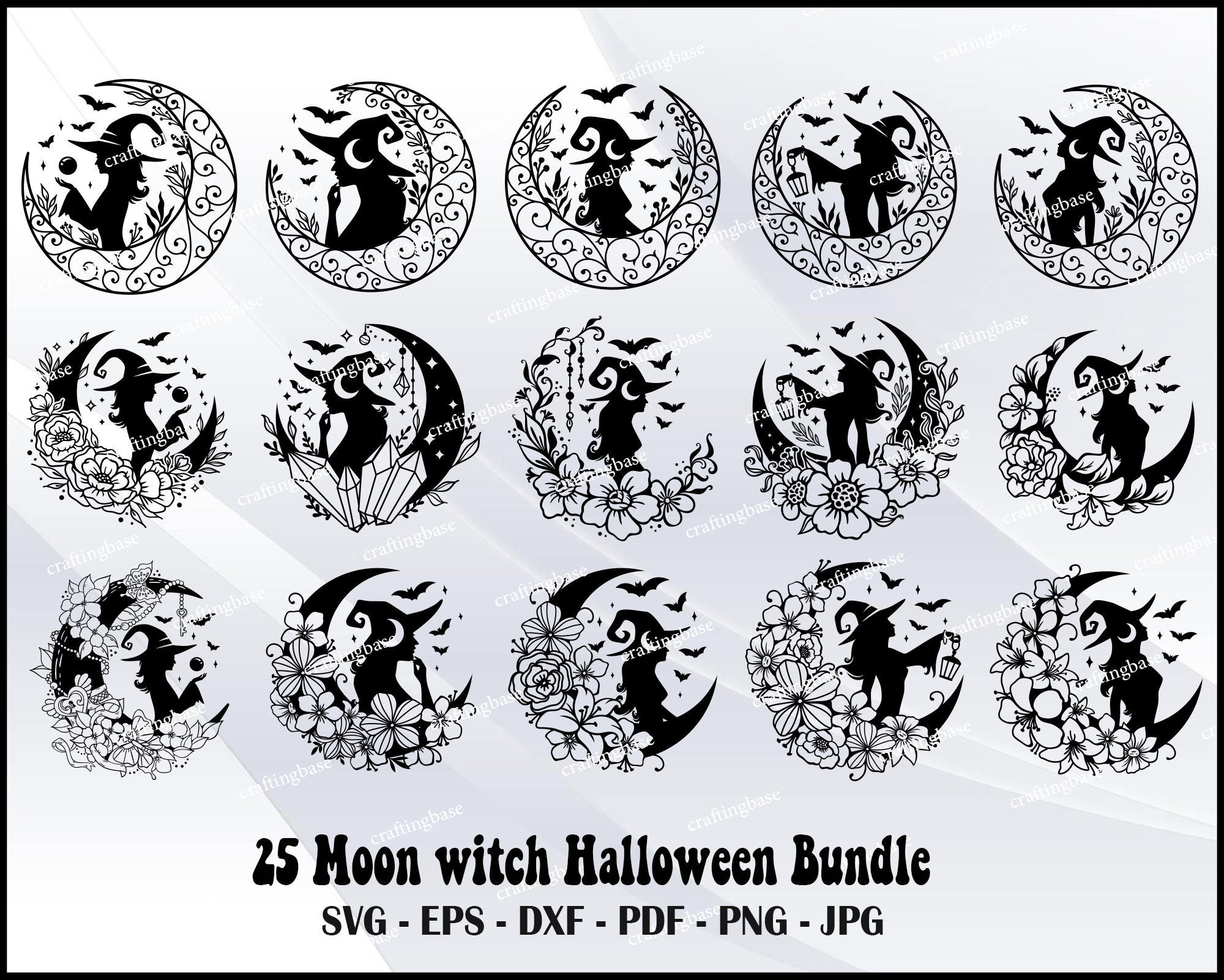 Floral Moon Witch Svg, Witch Svg, Moon Svg Bundle, Moon Witch Mandala ...
