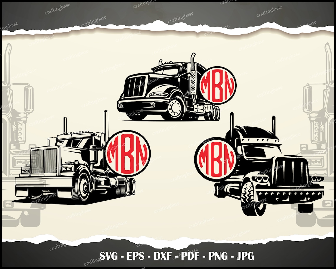 Truck Monogram Svg, Split Monogram Svg, Truck Png, Truck Clipart, Big ...