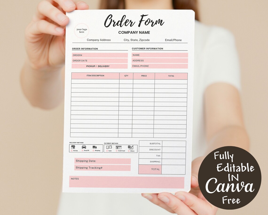Order Form Template, Edit in Canva In, Custom Order Form, Order Form ...
