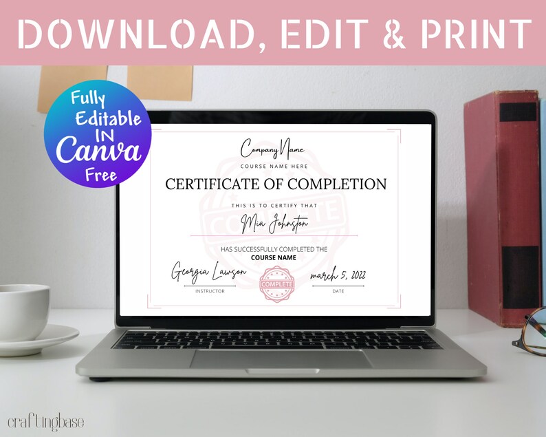 Certificate of Completion Template, Editable Course Certificate ...