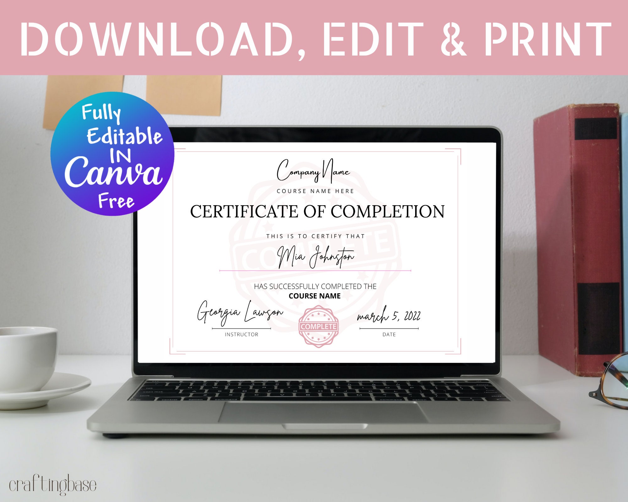 Certificate of Completion Template, Editable Course Certificate ...