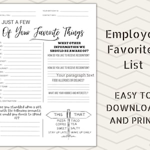 Employee Favorites List Employee Wishlist Printable Employee - Etsy