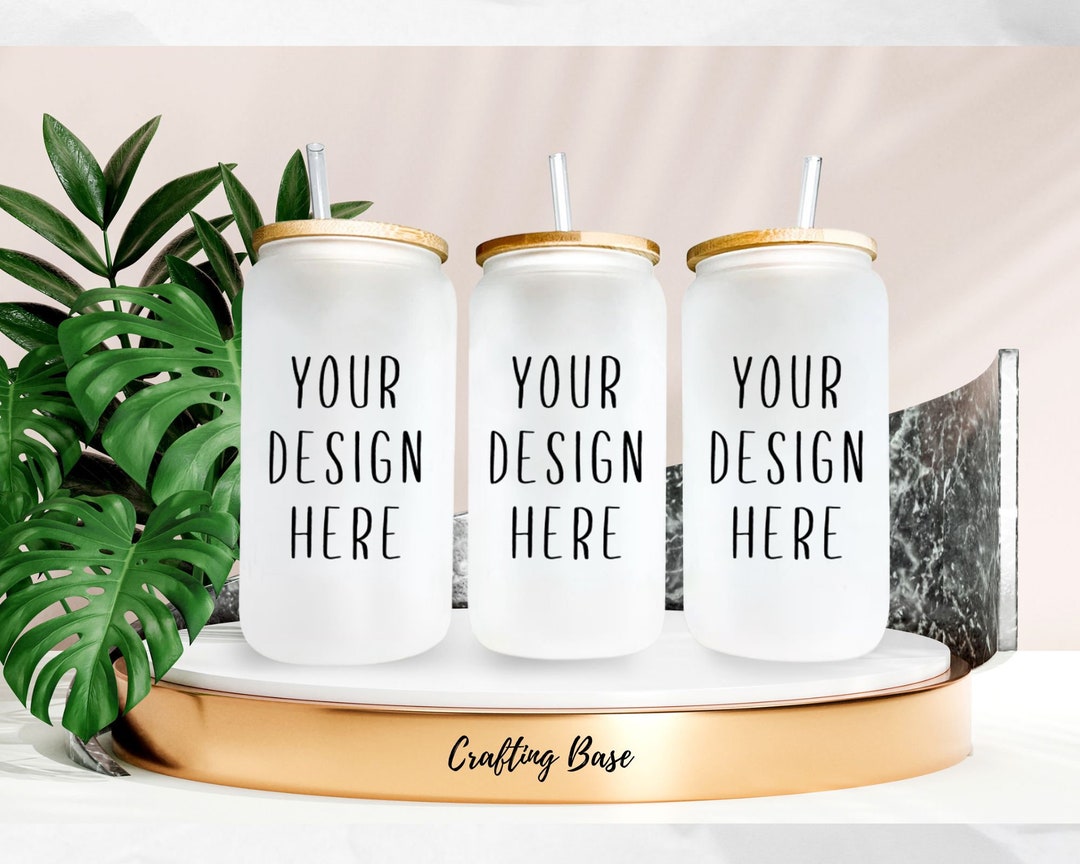 16oz Frosted Glass Can Mockup Full Wrap, Frosted Libby Beer Glass ...