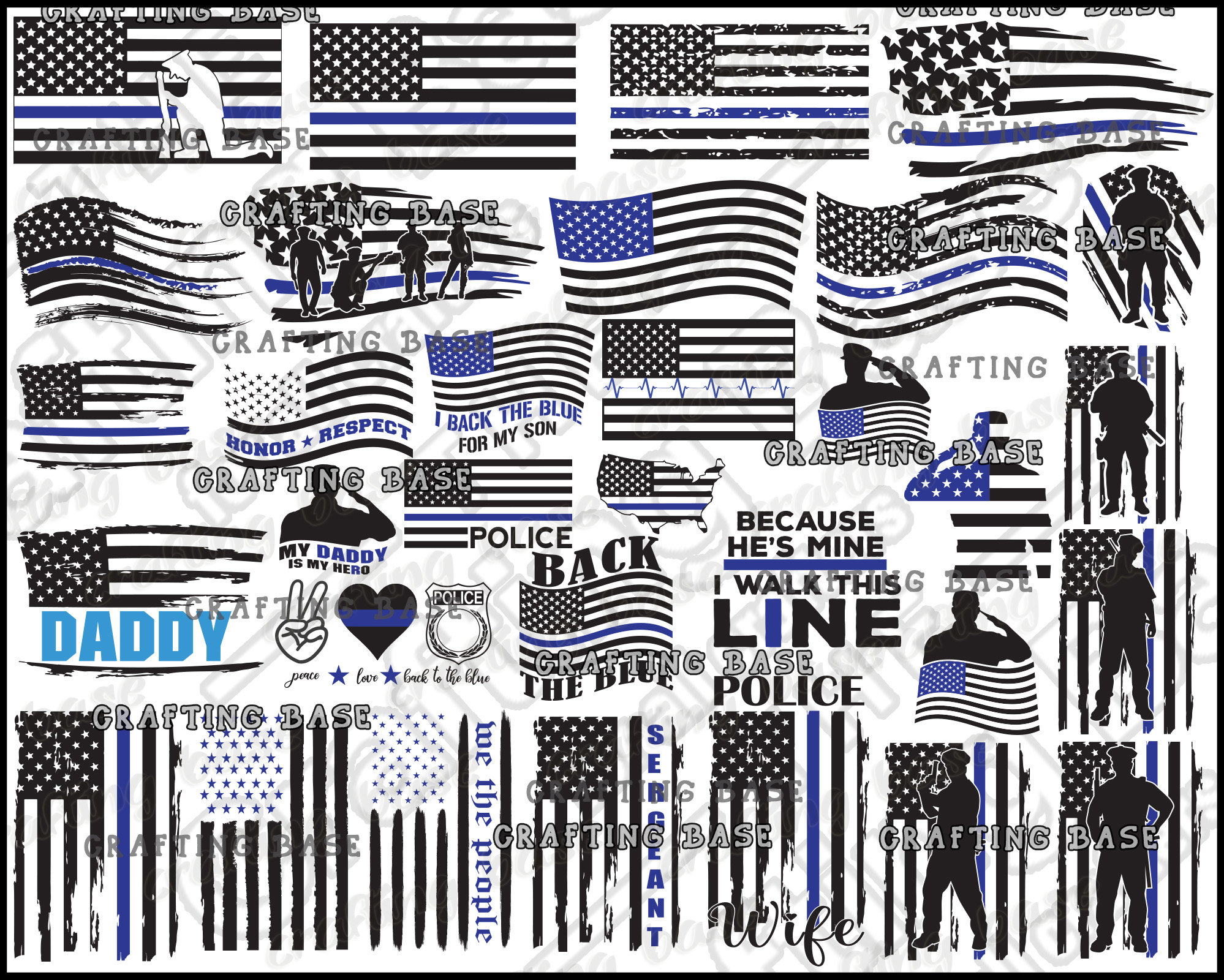Thin Blue Line Svg Bundle, Police Svg, Distressed Flag, Wife Svg, Badge ...