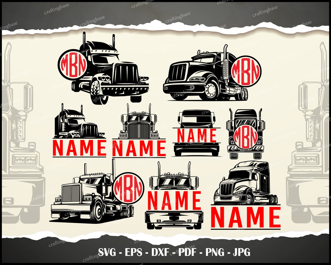 Truck Monogram Svg, Split Monogram Svg, Truck Png, Truck Clipart, Big ...