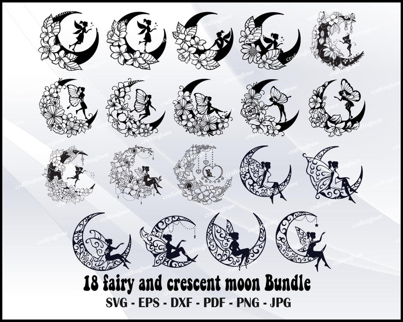 Fairy and Crescent Moon Svg, Fairy Svg, Moon Svg Bundle, Fairy Moon ...