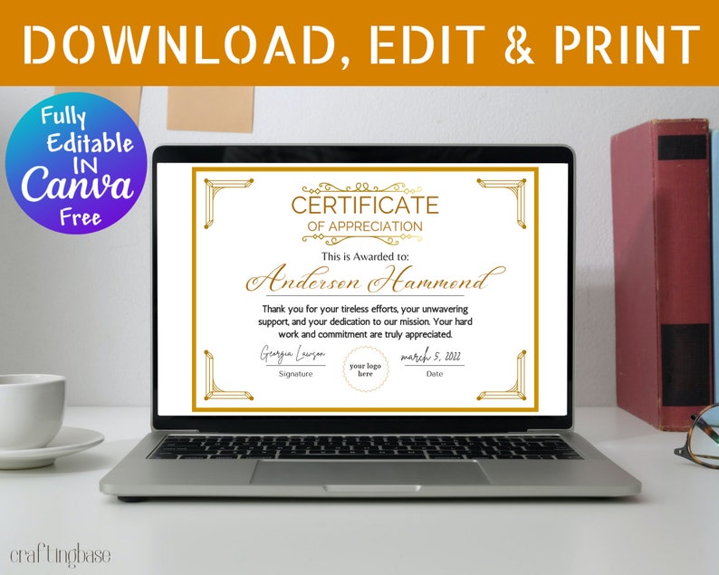 Certificate of Appreciation Template, Editable Appreciation Certificate ...