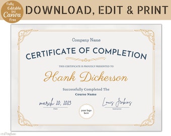 DIY Certificate of Completion, Simple Template, Bundle, Gold Black ...