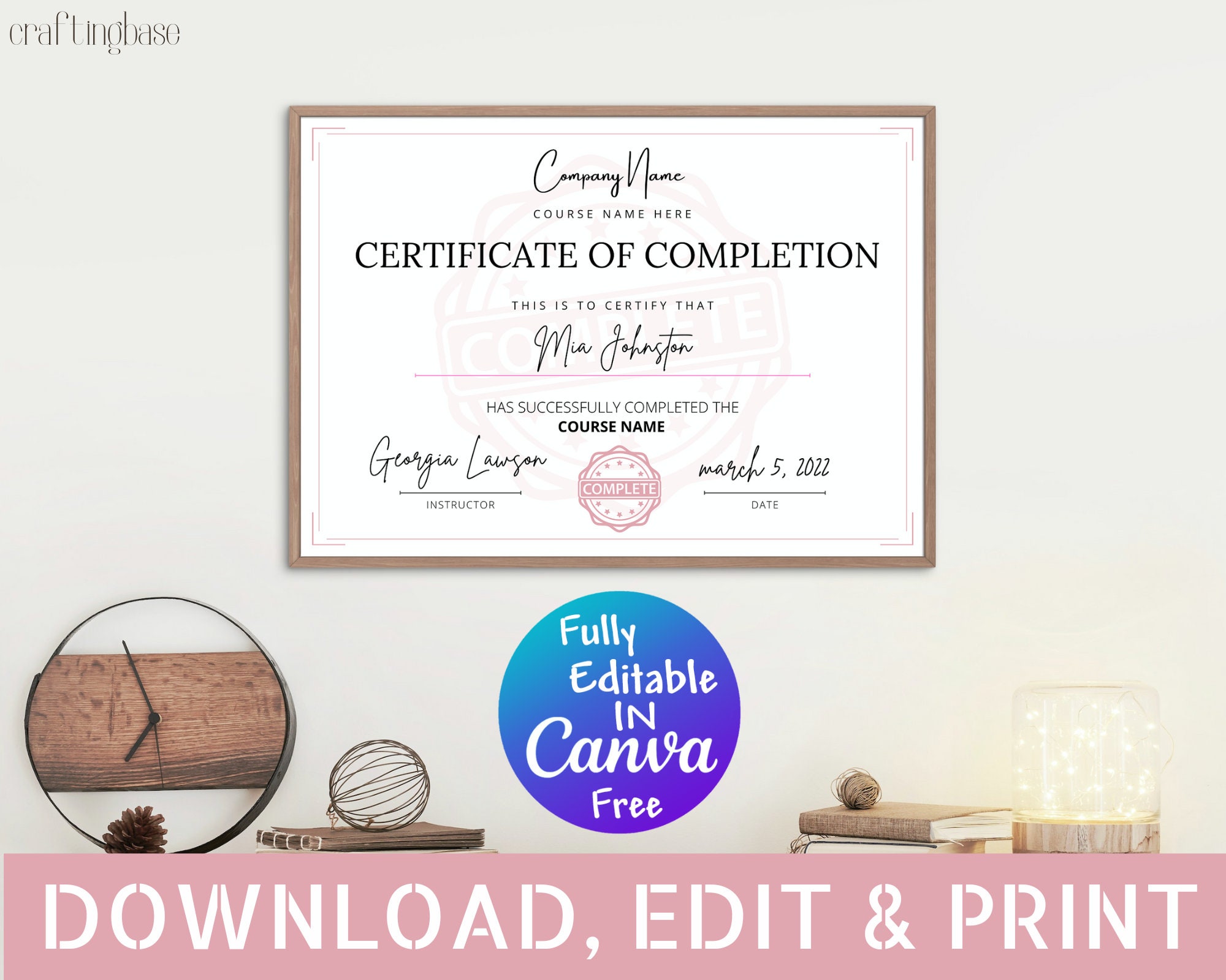 Certificate of Completion Template, Editable Course Certificate ...