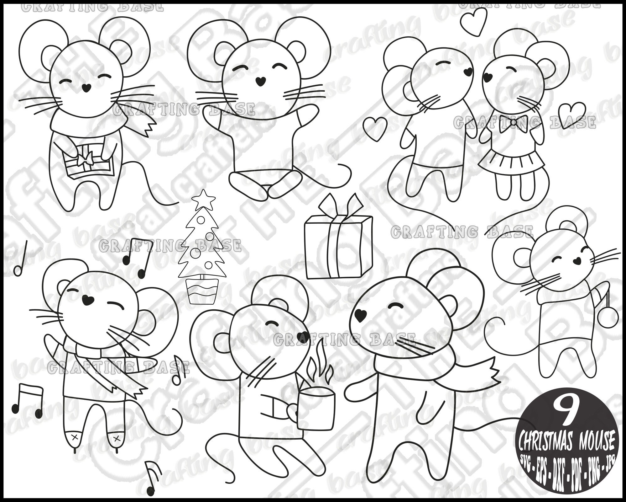 Christmas Mouse Clipart Black And White