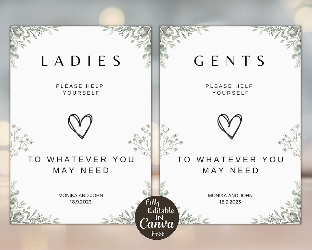 Wedding Bathroom Sign Template, Wedding Bathroom Basket Sign, Modern ...