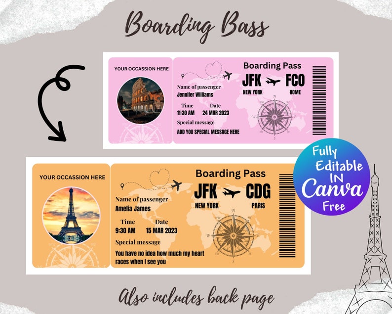Editable Boarding Pass Template Surprise Trip Reveal Etsy