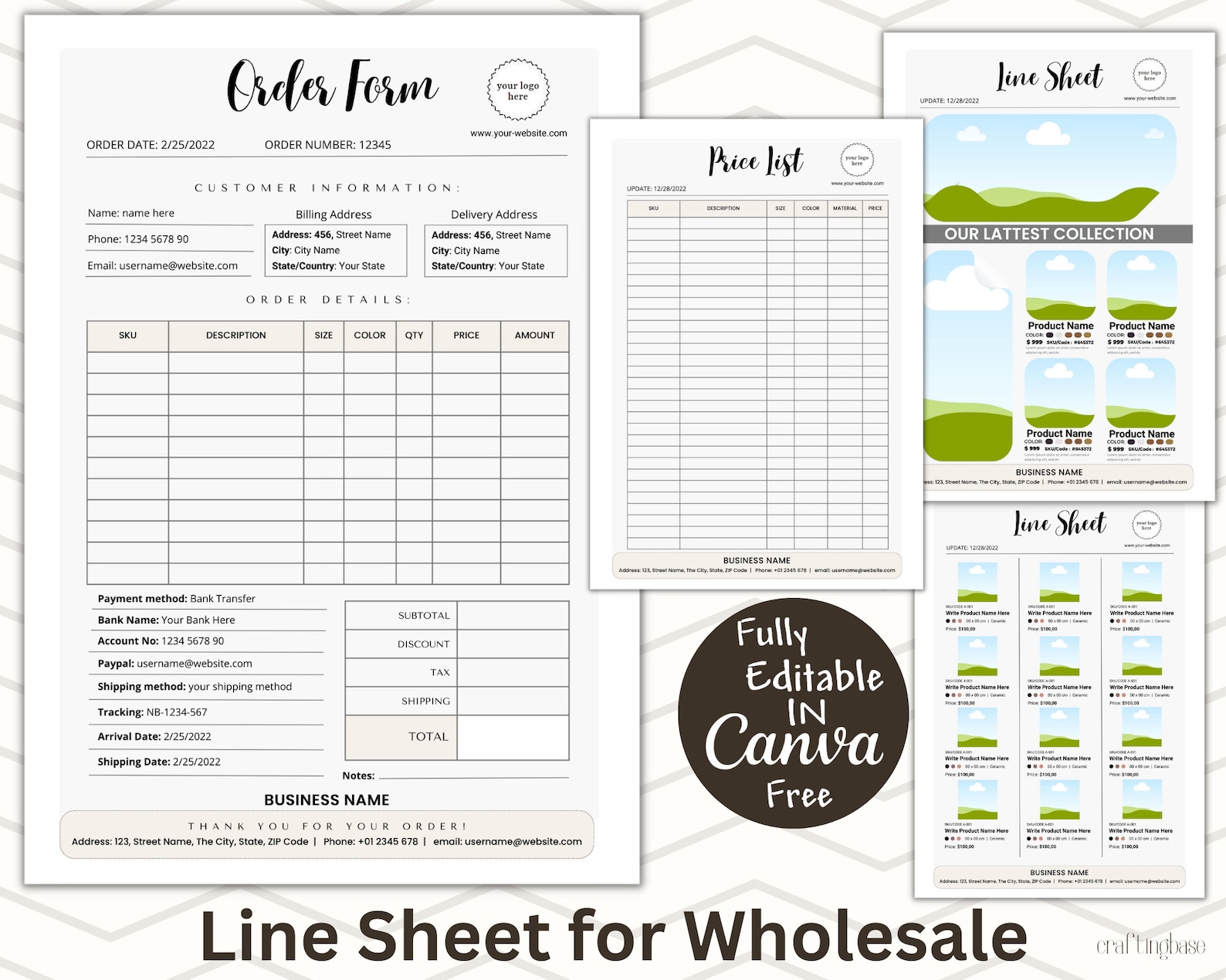 Editable Line Sheet Template, Line Sheet for Wholesale, Product Sales ...