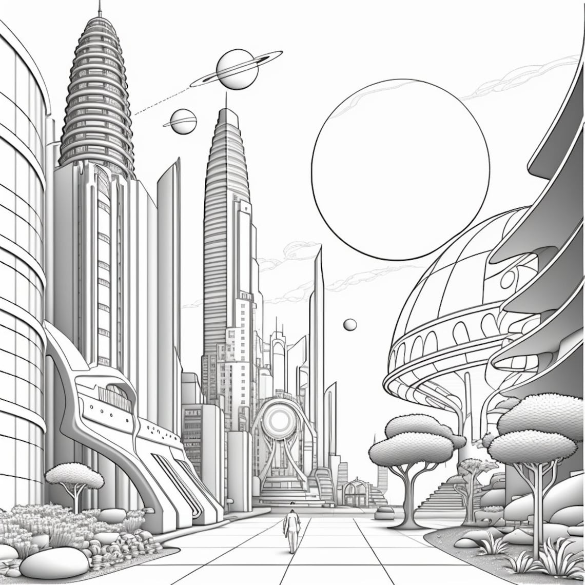 Futuristic City Coloring Pages - Etsy