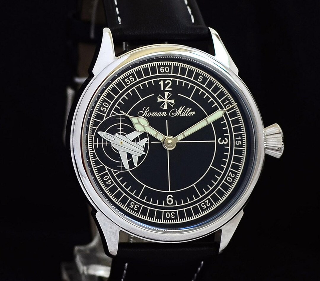 Pilot Watch With Rotating Plane, Stainless Steel Case, Leather Strap - Etsy