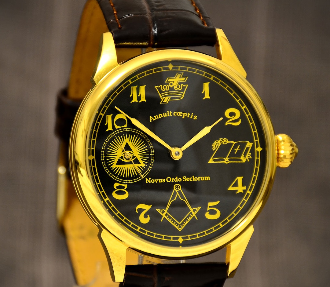 Masonic Watch, Masonic Gold Watch, Freemason Watch, Masonic Gifts for Men, Masonic Symbol ...