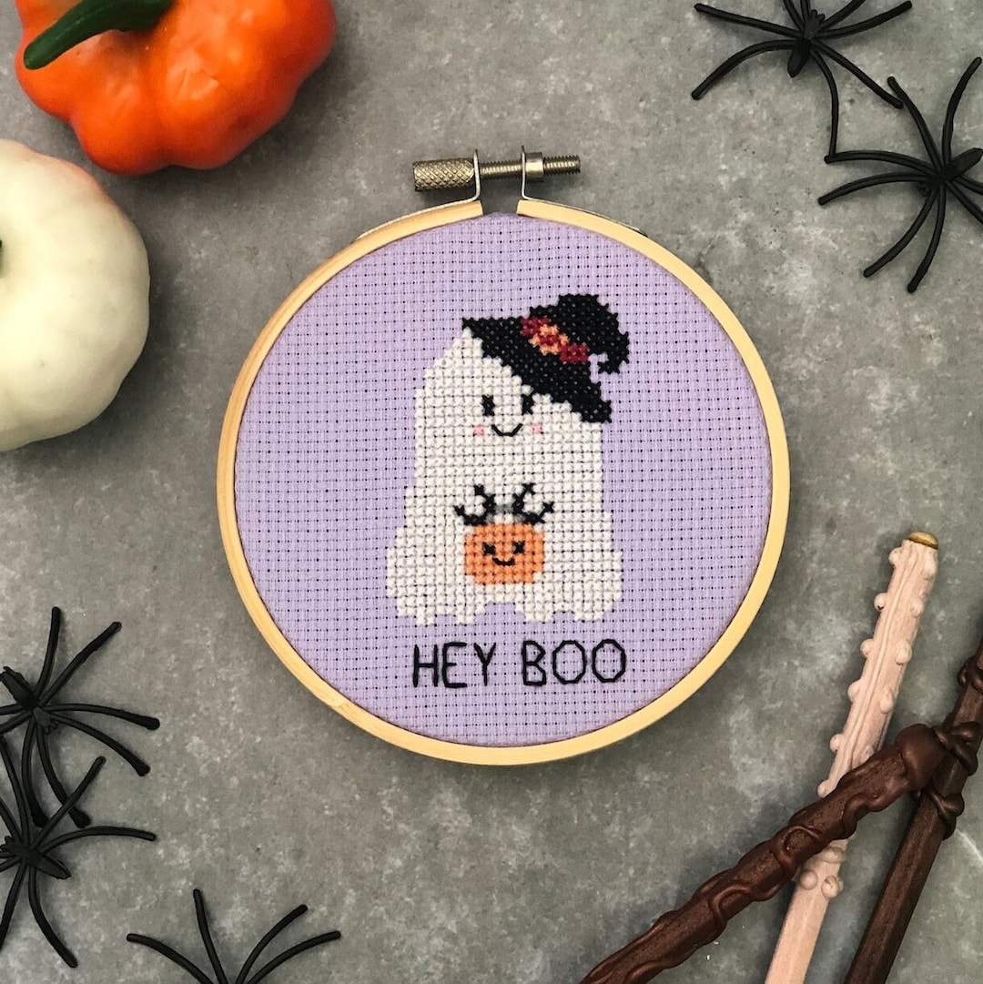 Hey Boo! Cross Stitch Kit - Pun - Glow in the Dark!, Halloween ...