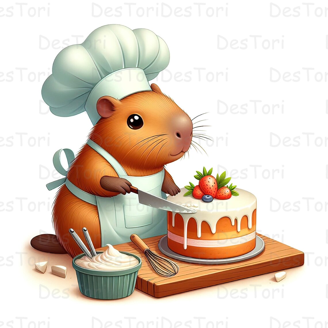 Capybara Clipart Set - Adorable Capybara Baker With a Cake, Festive ...