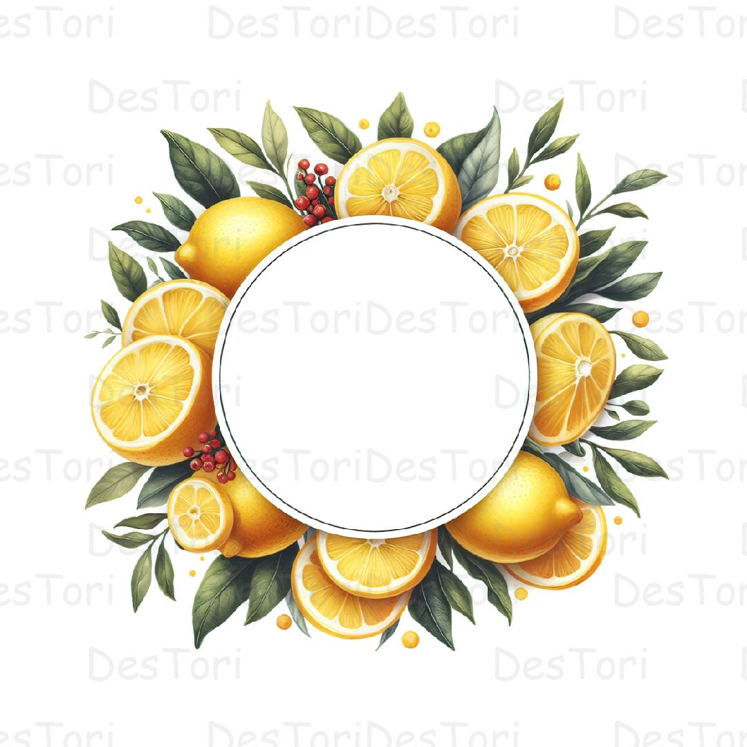 Lemon Watercolor Round Frames Clipart: Citrus Fruit Illustrations for ...