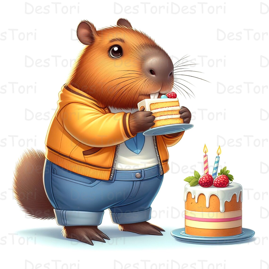 Capybara Clipart Set - Adorable Capybara Baker With a Cake, Festive ...