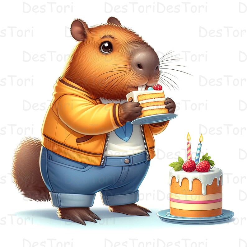 Capybara Clipart Set - Adorable Capybara Baker With a Cake, Festive ...