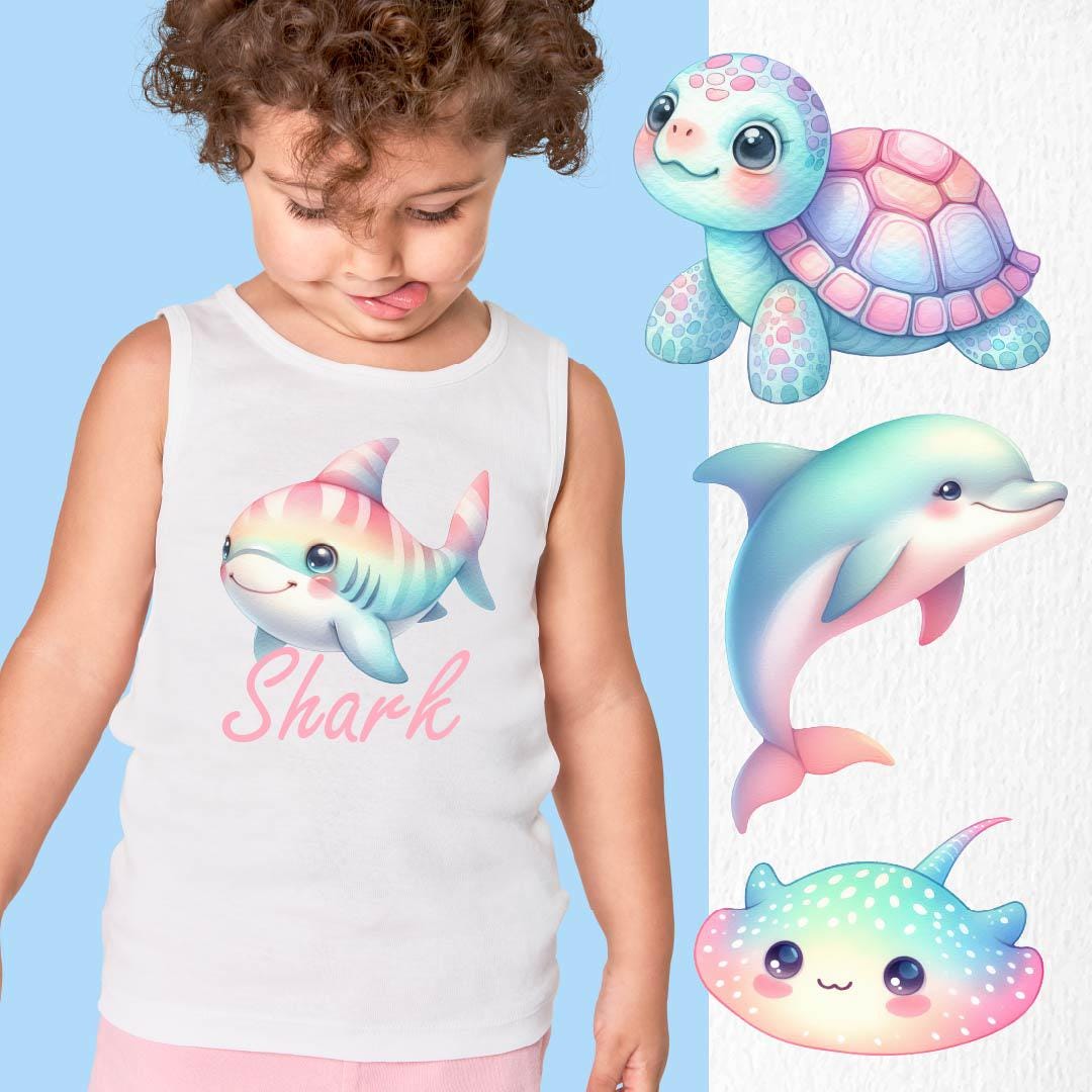 Cute Ocean Animals PNG Clipart – Baby Shark, Dolphin, Turtle, Stingray ...