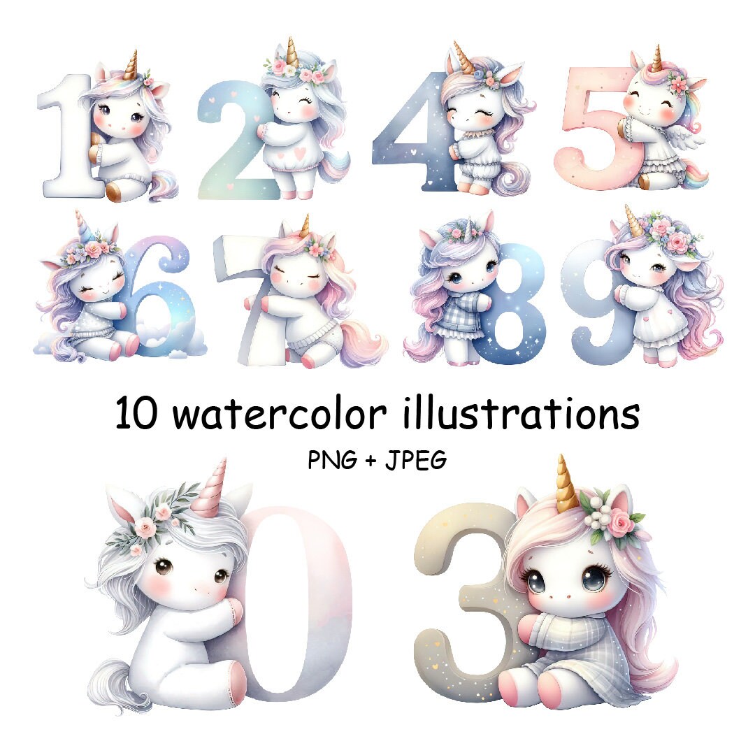 Unicorn Cliparts With Numbers From 0 to 9. Perfect for Kids' Projects ...
