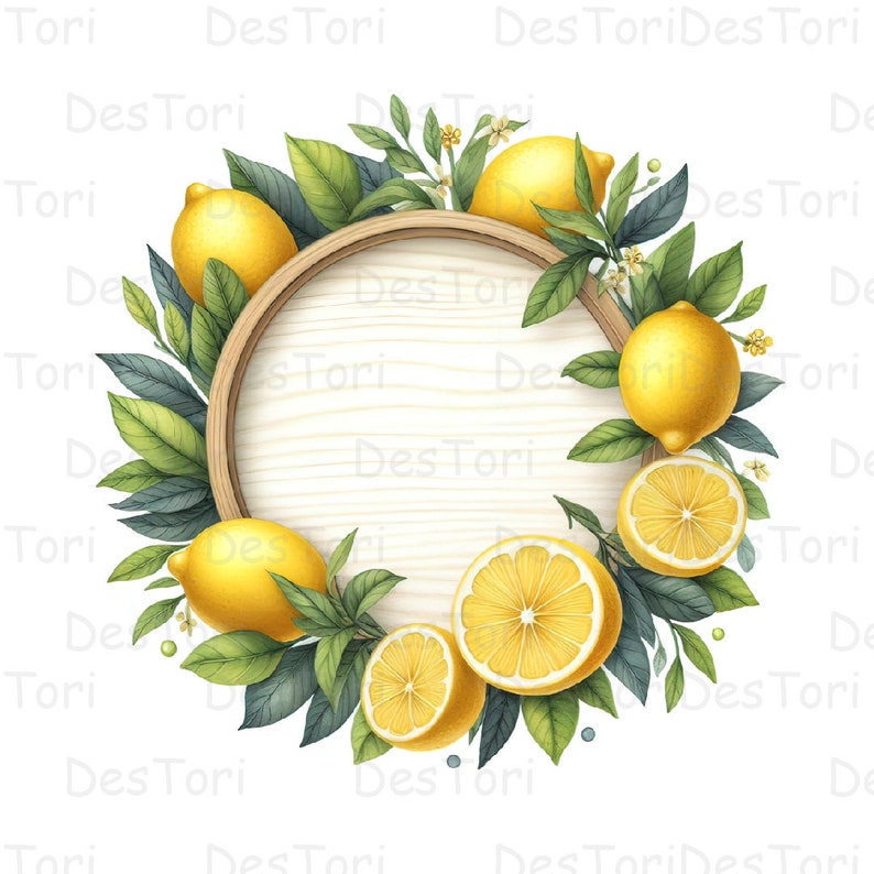 Lemon Watercolor Round Frames Clipart: Citrus Fruit Illustrations for ...