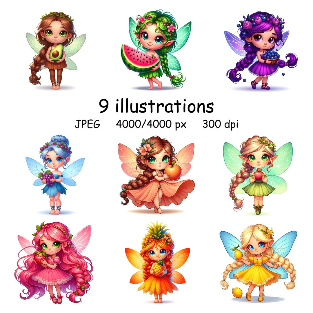 Fruit Fairy Clipart Pack Magical Strawberry, Raspberry, Blueberry ...