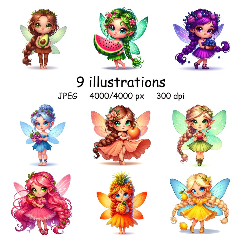 Fruit Fairy Clipart Pack Magical Strawberry, Raspberry, Blueberry ...