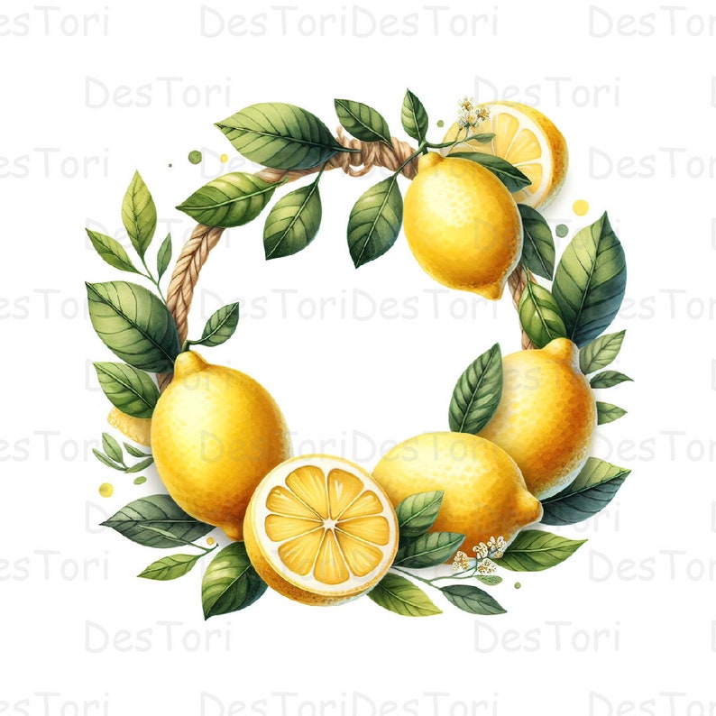 Lemon Watercolor Round Frames Clipart: Citrus Fruit Illustrations for ...