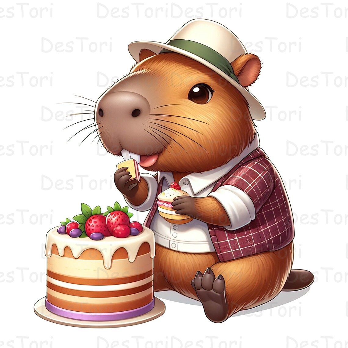 Capybara Clipart Set - Adorable Capybara Baker With a Cake, Festive ...
