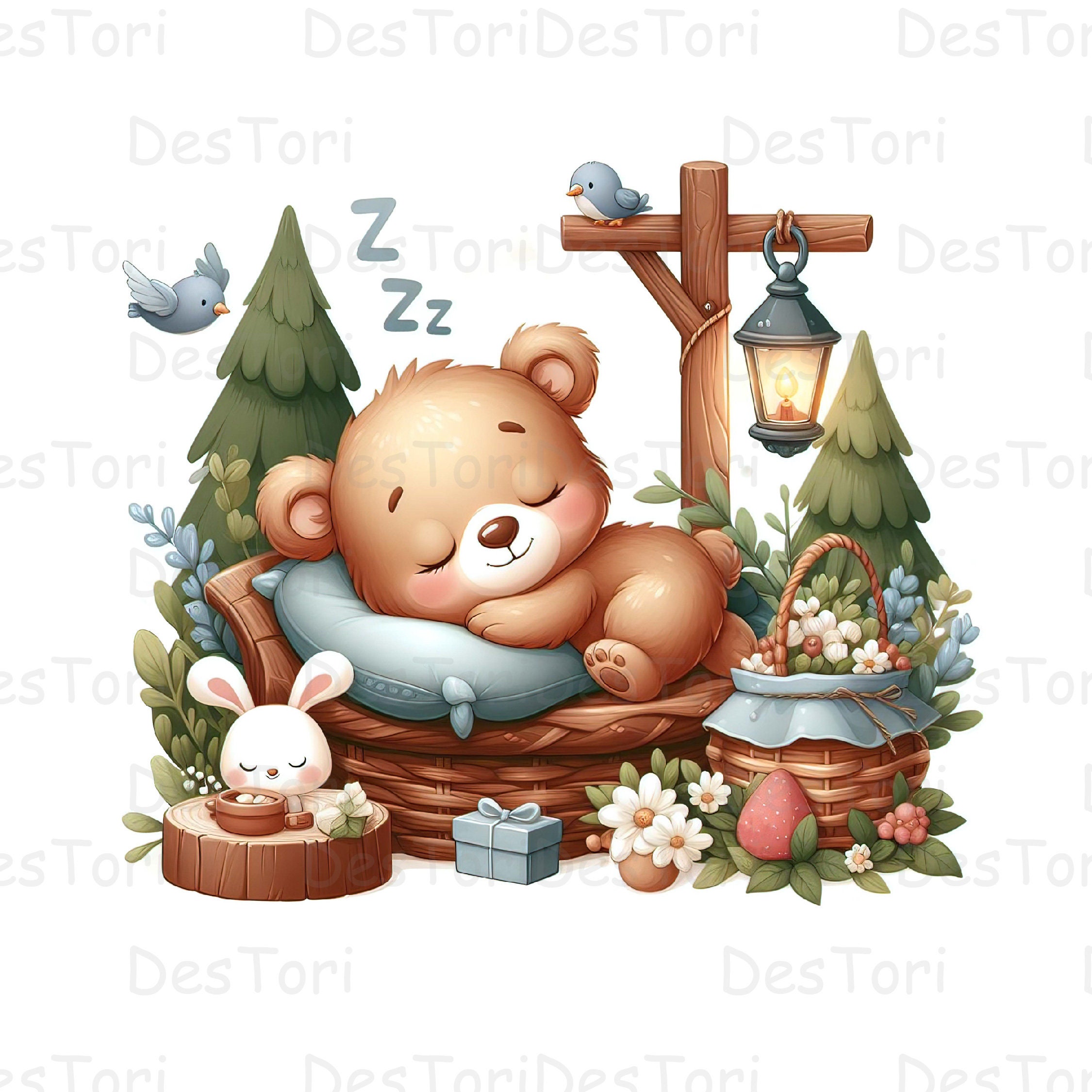 Snuggly Snooze Bears Clipart Set - Cute Sleeping Teddy Bear ...